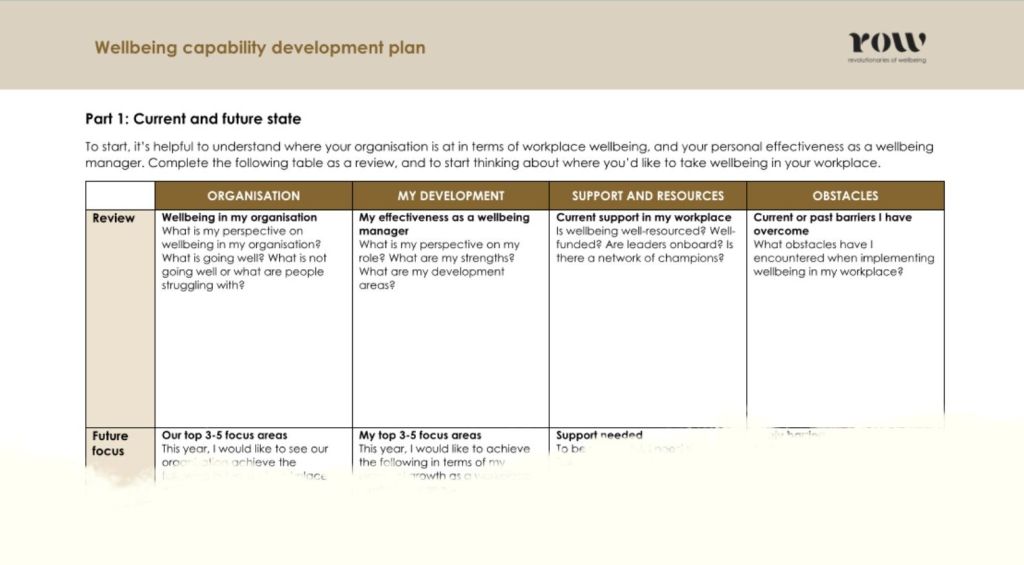 Wellbeing professional capability template | ROW